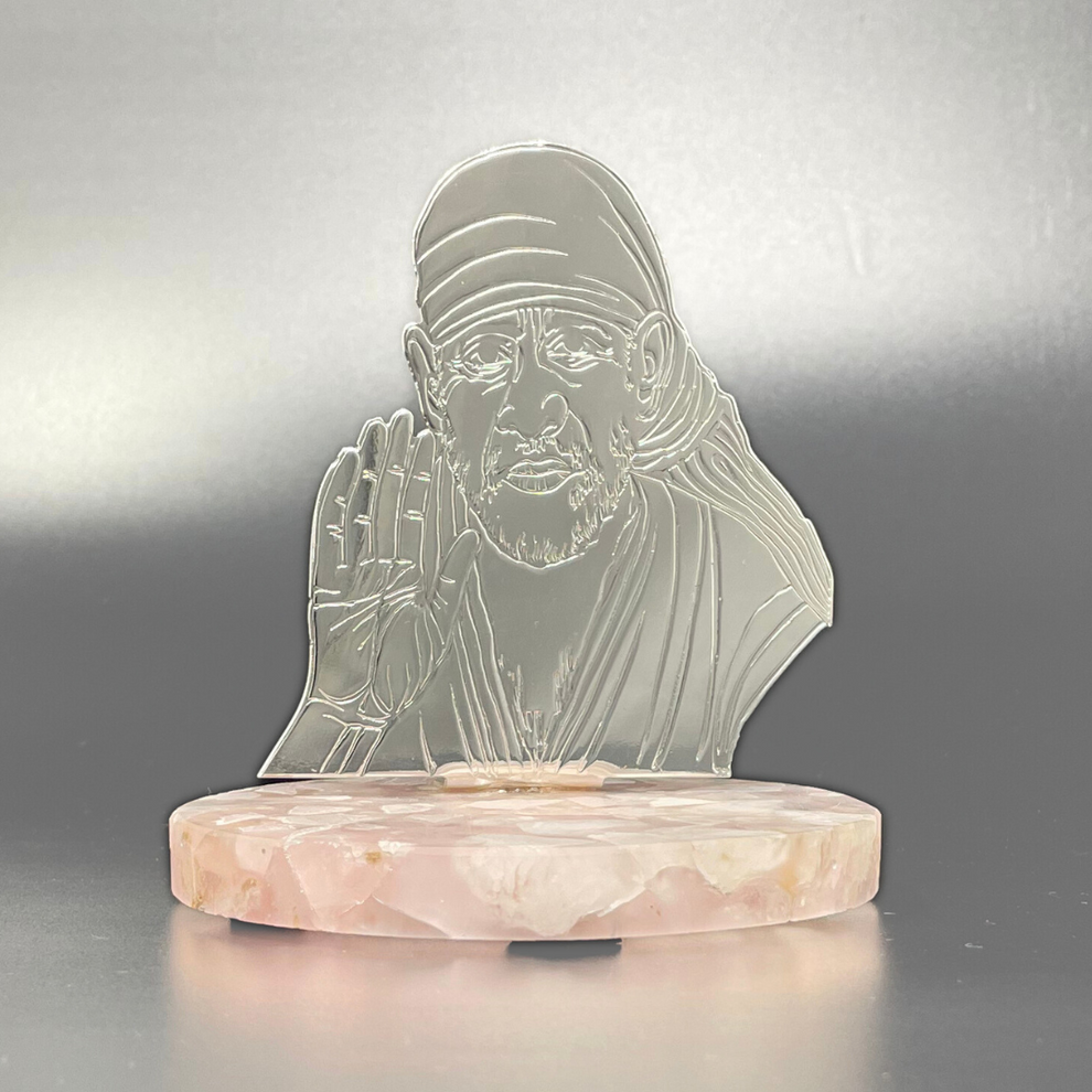 Sai Baba Silver Plated on Rose Quartz Stone Base – Elunique