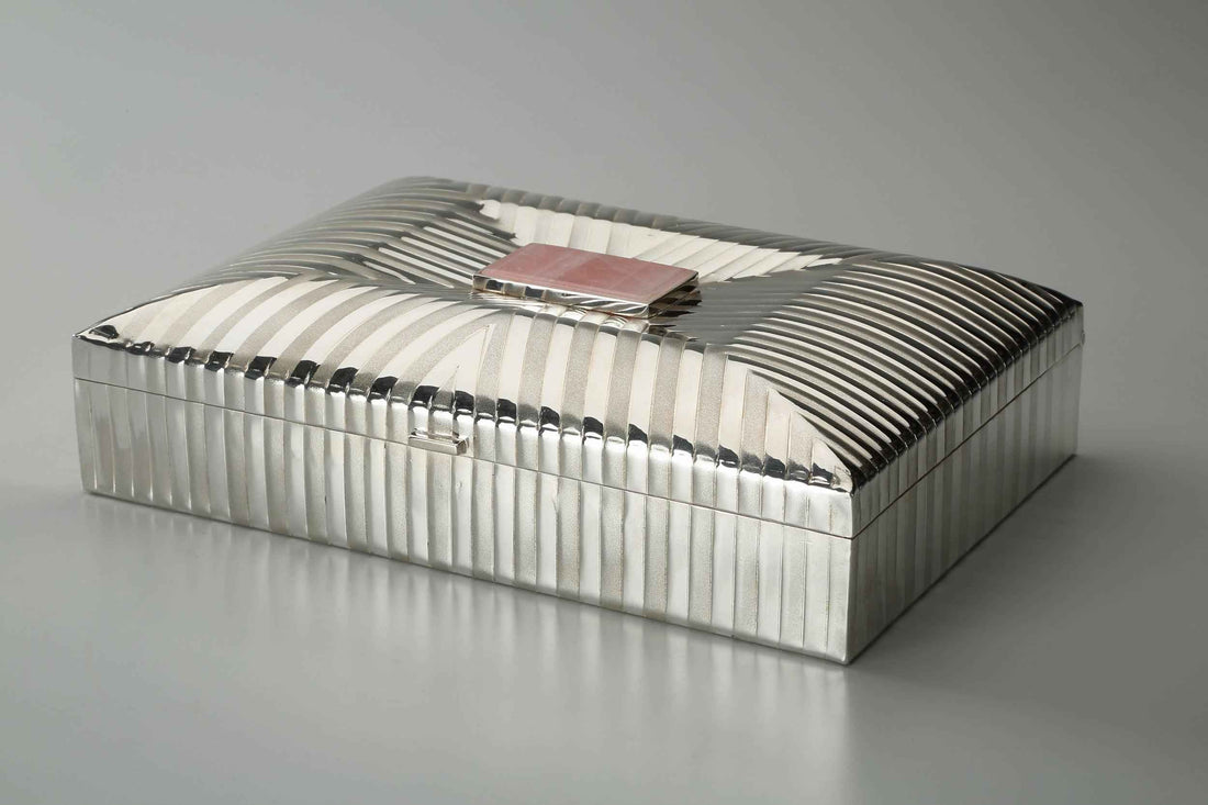 Ribbed Condiments Box with Rose Quartz Plate Sterling Silver - Elunique