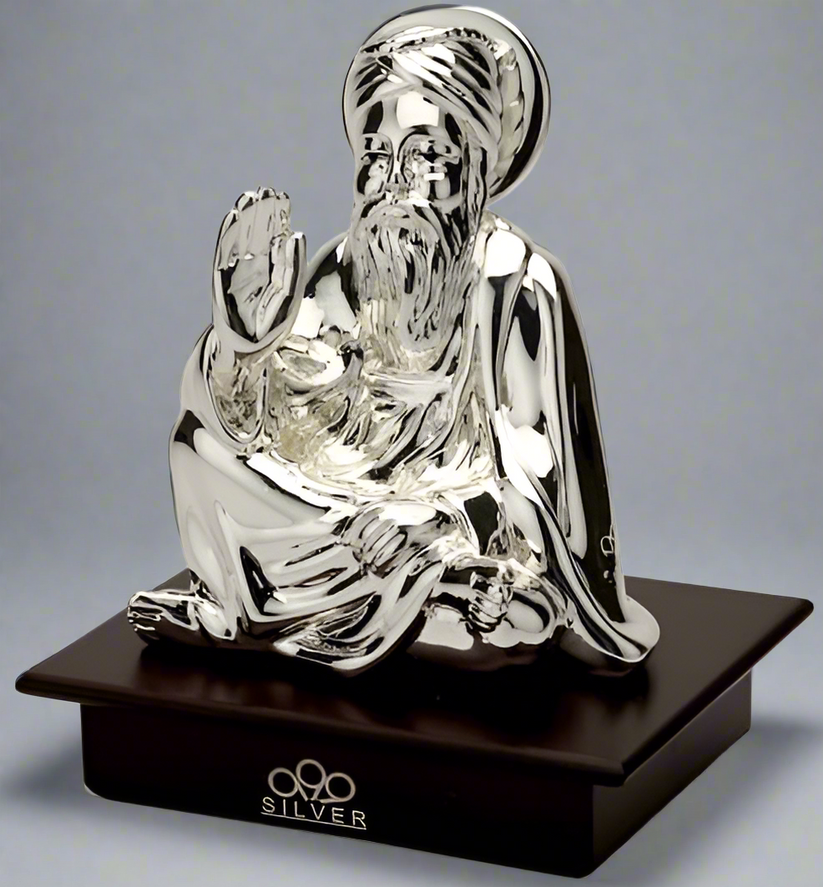 Silver Guru Nanak Dev on wood base – Elunique