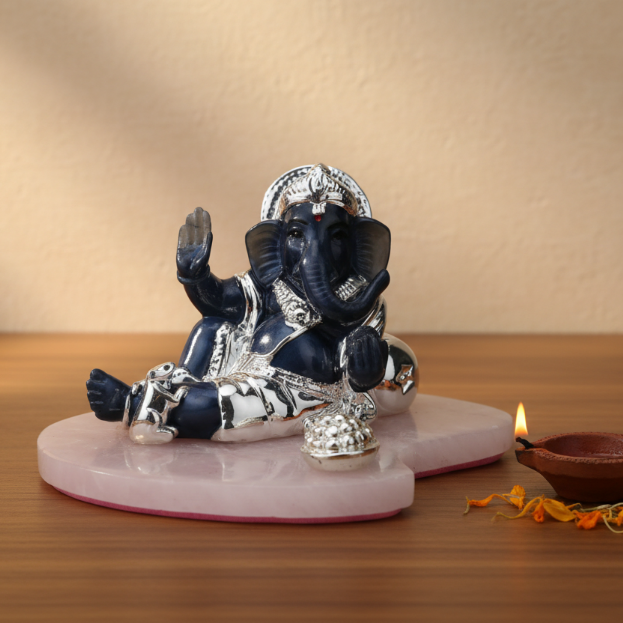 Silver Masand Ganesha Small Idol – Charcoal Blue - Elunique